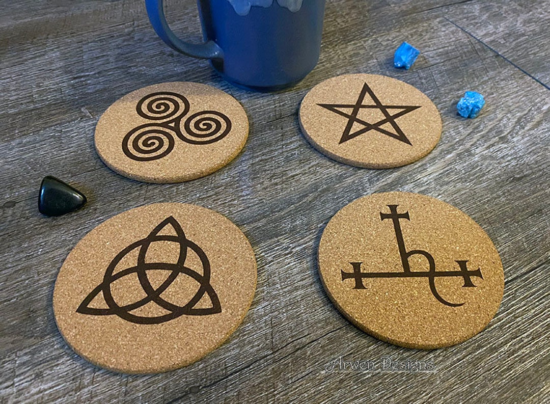 Wiccan Coasters, Natural Cork Coaster, Witch Decor, Pentagram ...