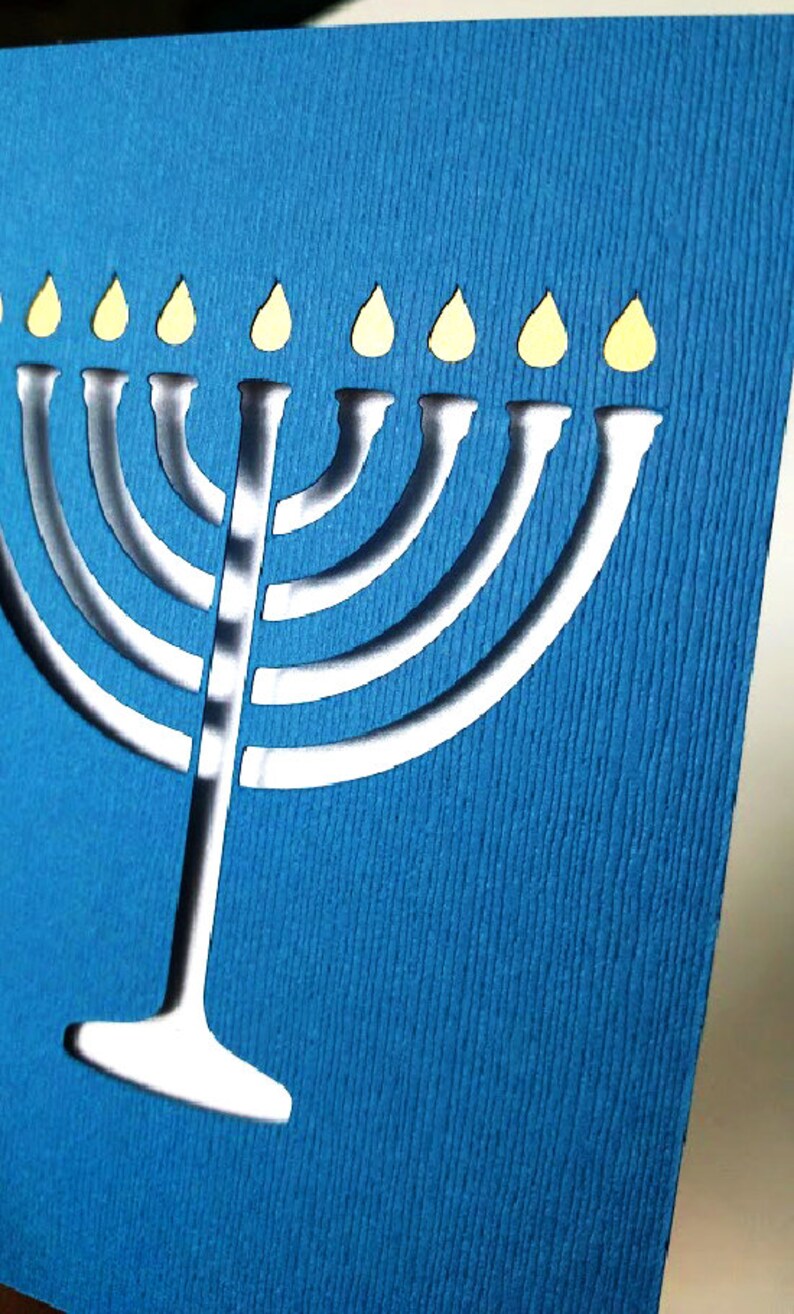 Hanukkah Card, Modern Jewish Holiday Card, Chanukah Menorah Cut Paper ...