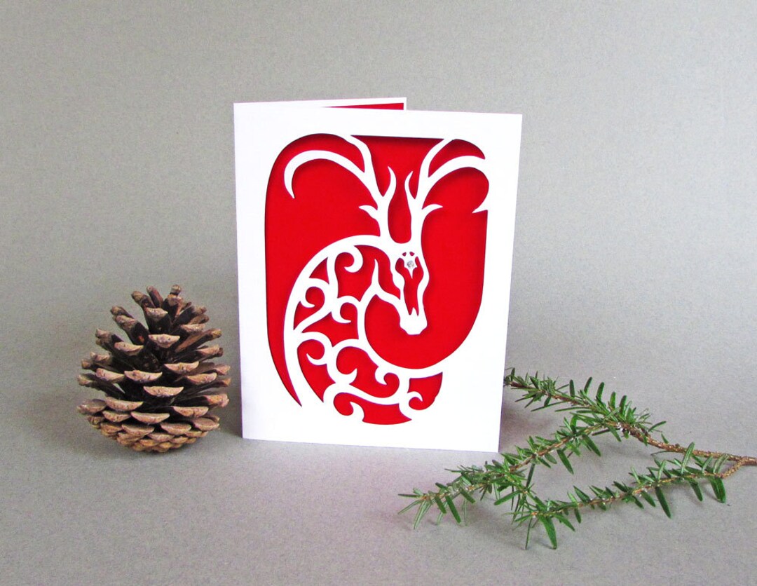 Reindeer Spirit Holiday Card, Christmas Greetings, Yule Card, Deer ...