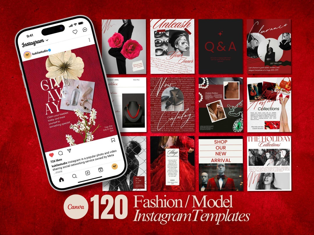 Fashion Model Luxury Red Instagram Templates, Social Media Agency ...