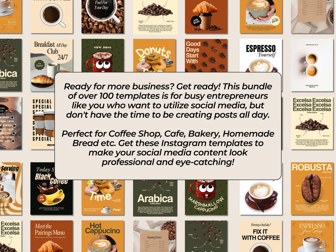 Coffee Shop Instagram Templates: Cafe Bakery, Pastry and Cafe Branding ...