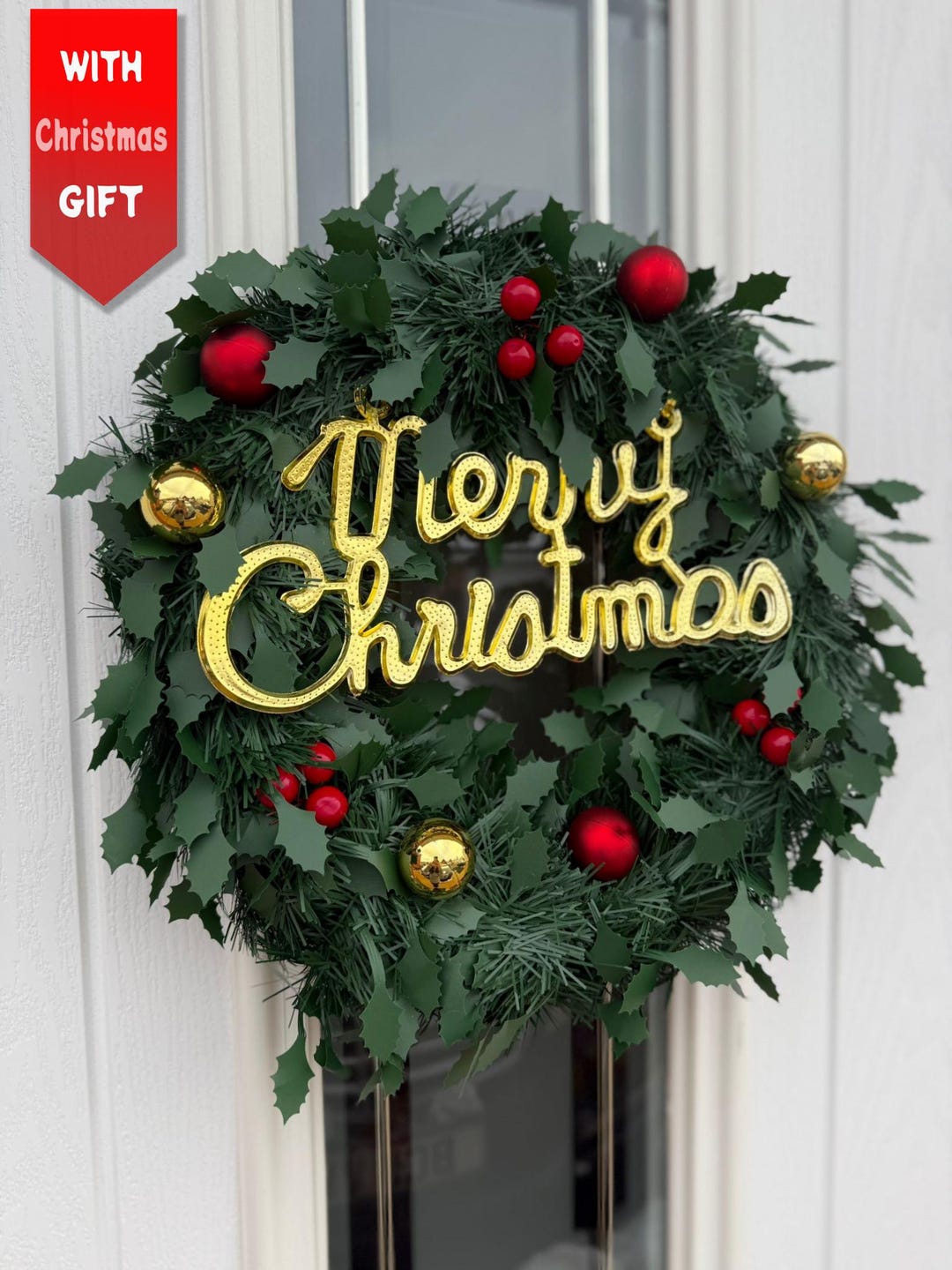 Merry Christmas Written Door Wreath/christmas Wreath-decorations ...