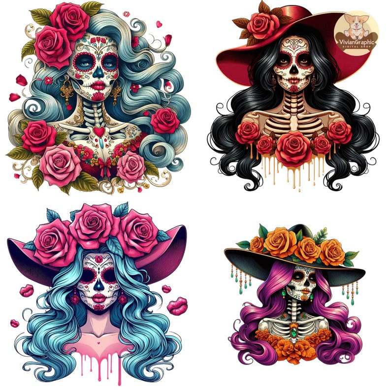 20+ Día De Los Muertos Clipart Bundle, Sugar Skull Png, La Catrina Day ...