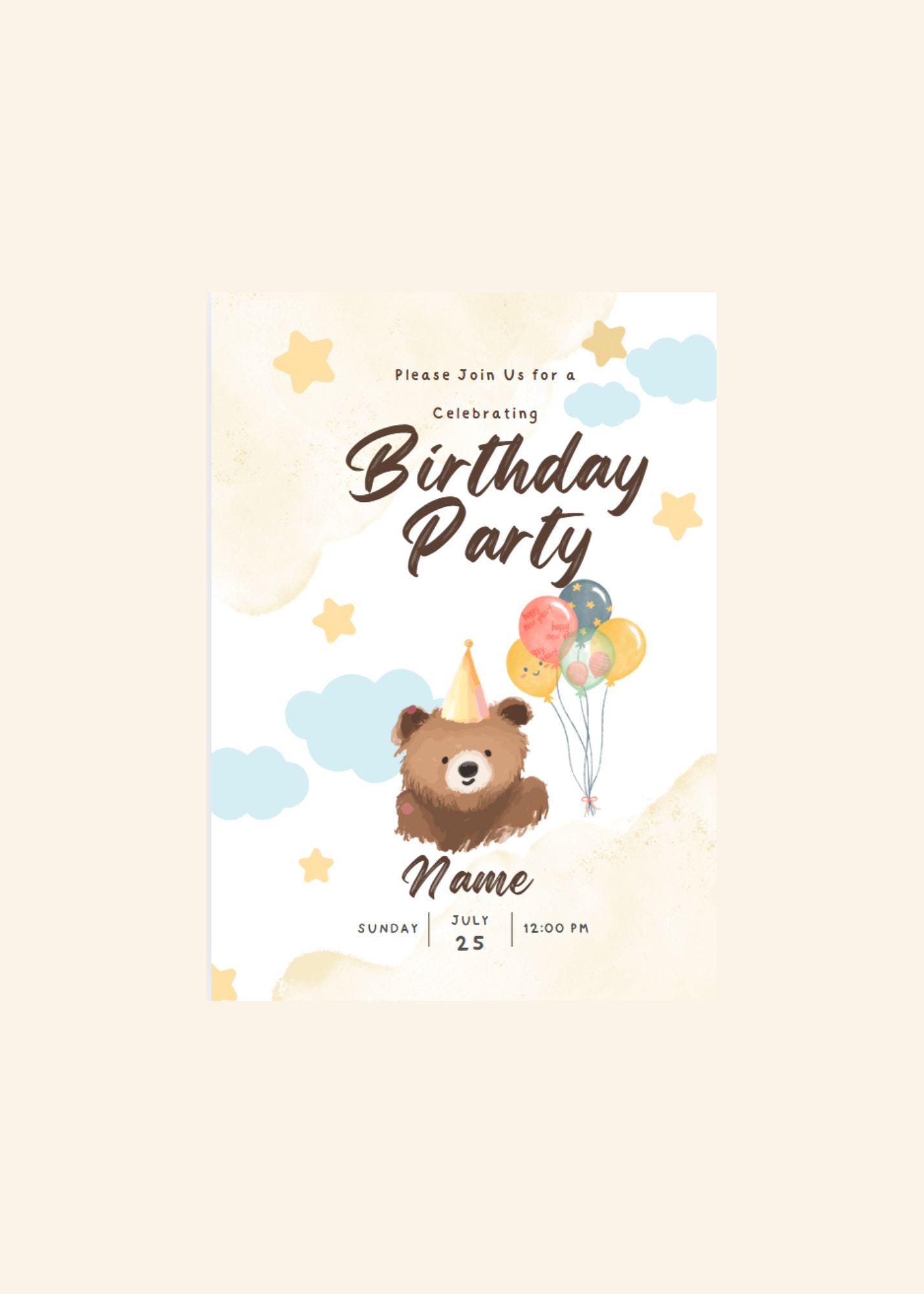 Cute Teddy Bear Invitation Template for Kids - Etsy