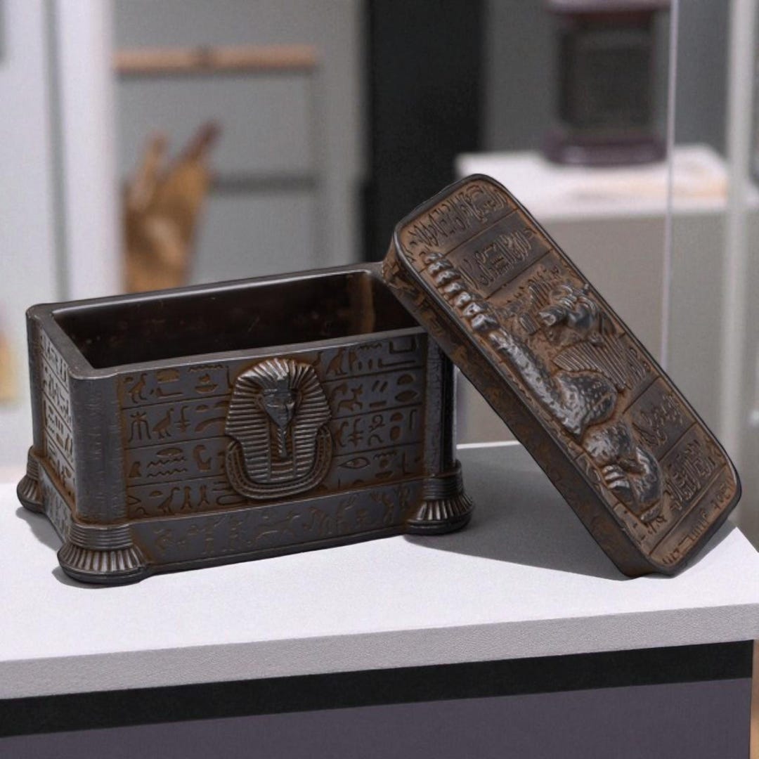 Ancient Egyptian Box With Pharaonic Inscriptions and Sphinx Design and ...