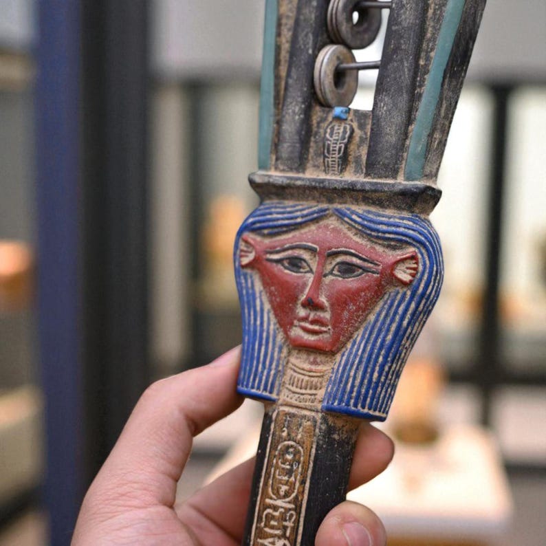 Egyptian Hathor Sistrum Statue: Sacred Musical Instrument Replica - Etsy