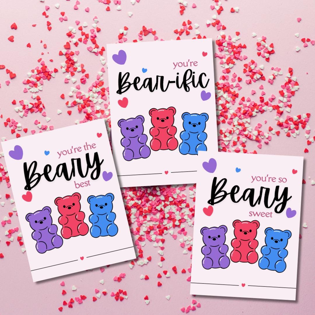 Gummy Bear Valentines Cards for Kids, Cute Printable School Valentines ...