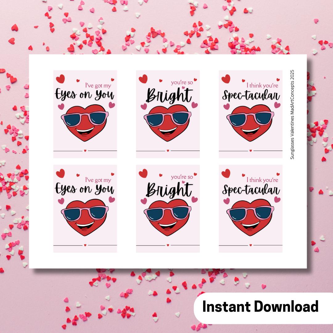 Sunglasses Valentines Cards for Kids, Cute Printable Preschool ...