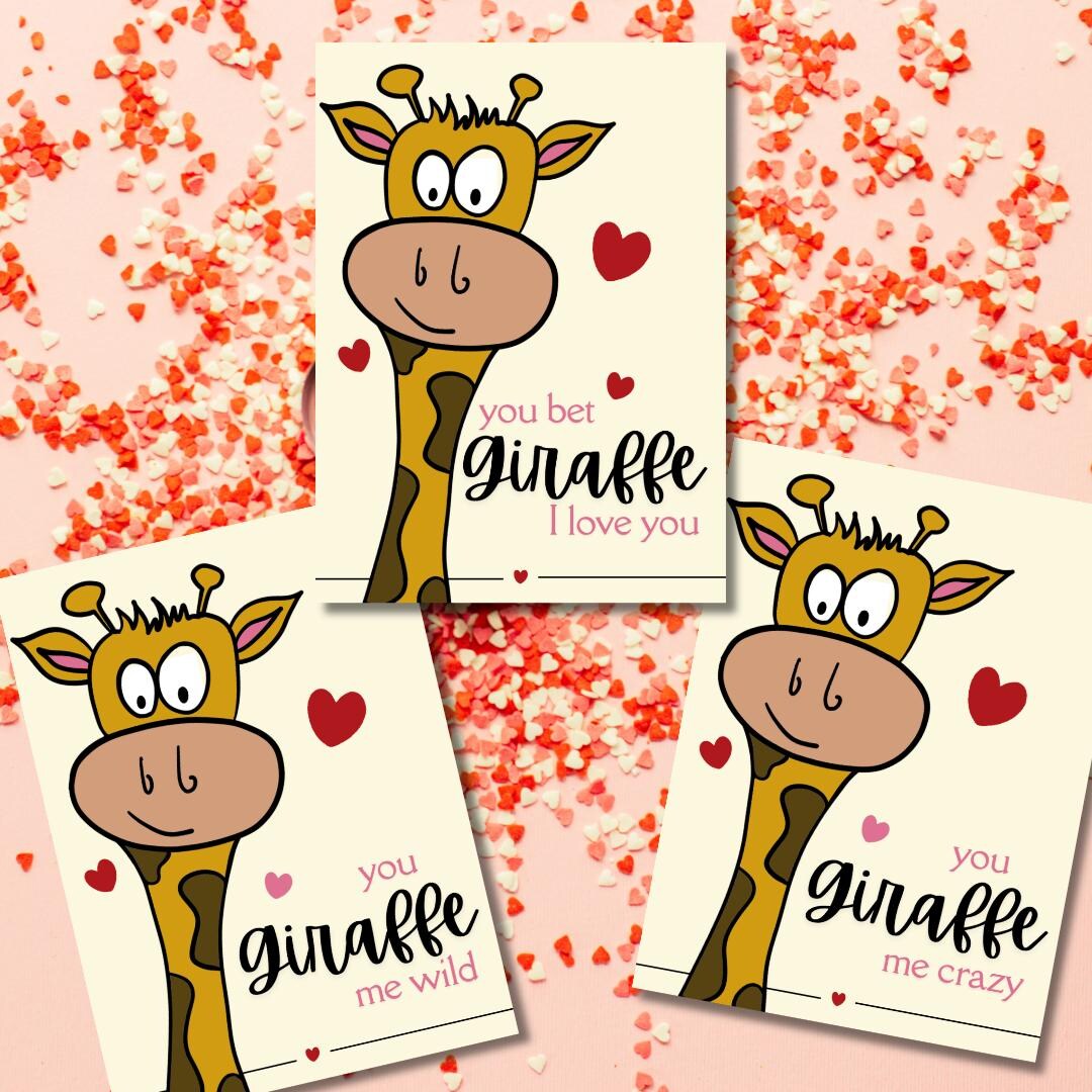 Giraffe Valentines Cards for Kids, Cute Printable Kids Valentines Day ...