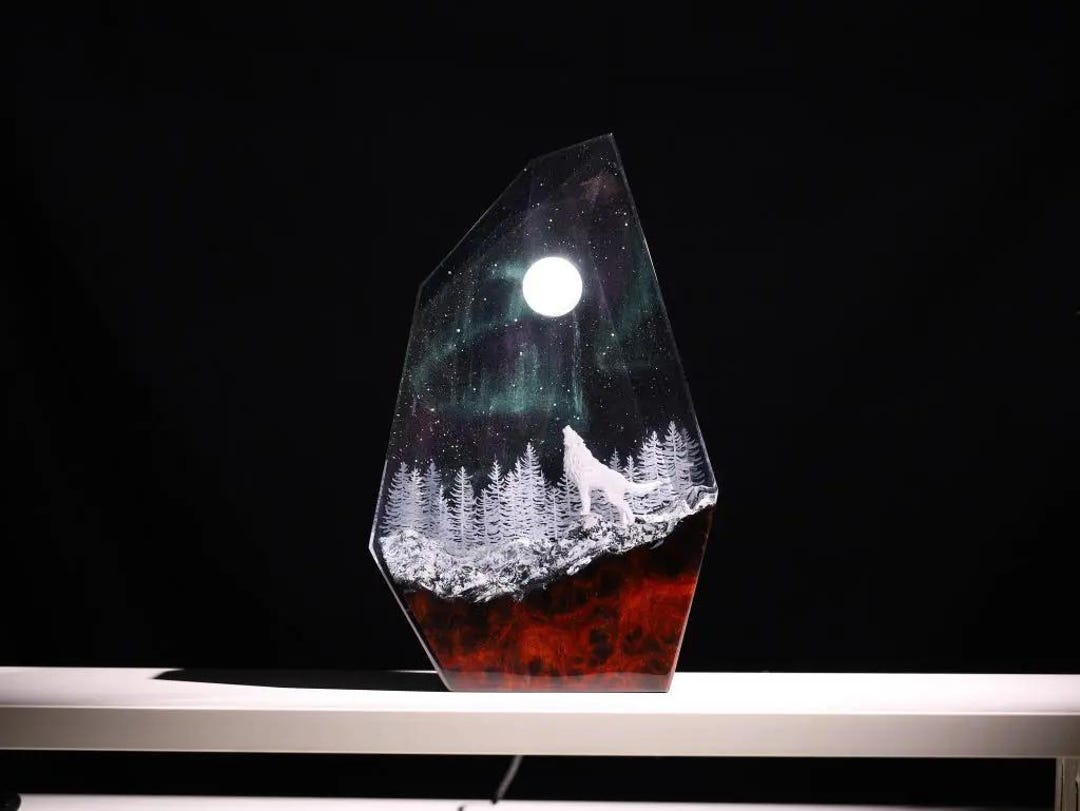 Aurora Borealis Lamp Howling Wolf Northern Lights Lamp Alaska Decor ...