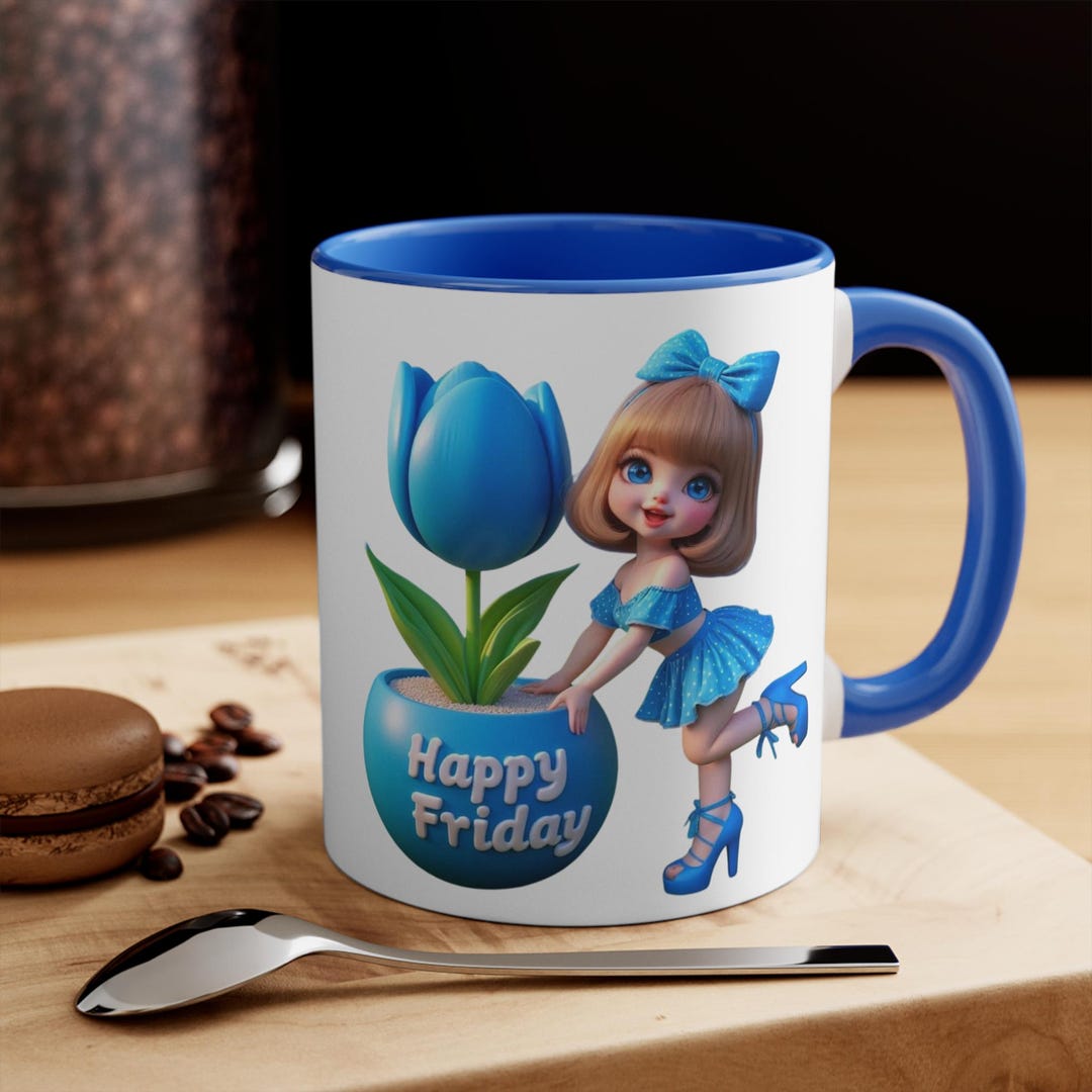 Happy Friday Mug With Adorable Girl and Tulip Design-vibrant and ...