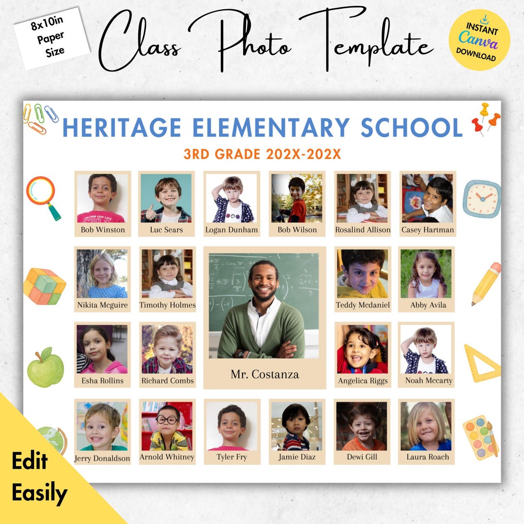 Editable School Class Photo Template in Canva, Colorful Template, 20 24 ...