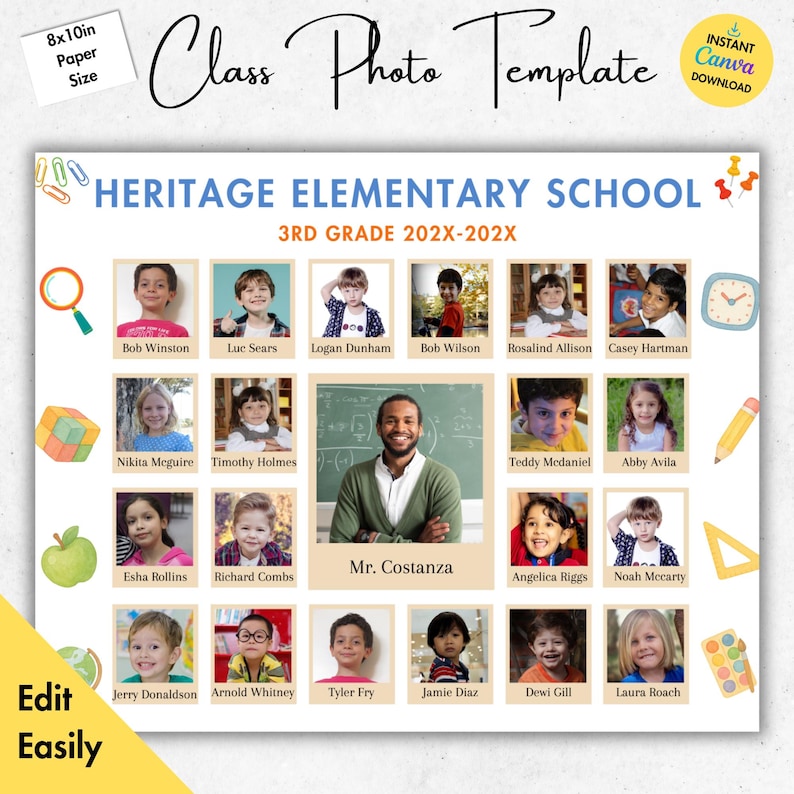 Editable School Class Photo Template in Canva, Colorful Template, 20 24 ...
