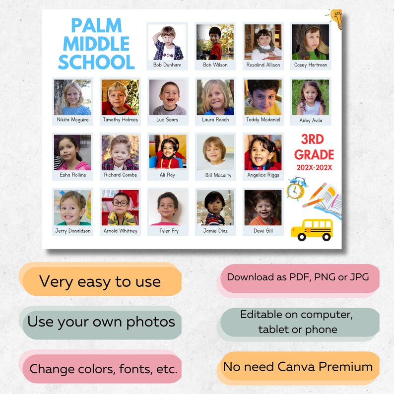 Editable School Class Photo Template in Canva, Colorful Template,20 21 ...