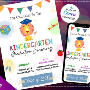 Editable Kindergarten Preschool Graduation Invite Template Canva ...