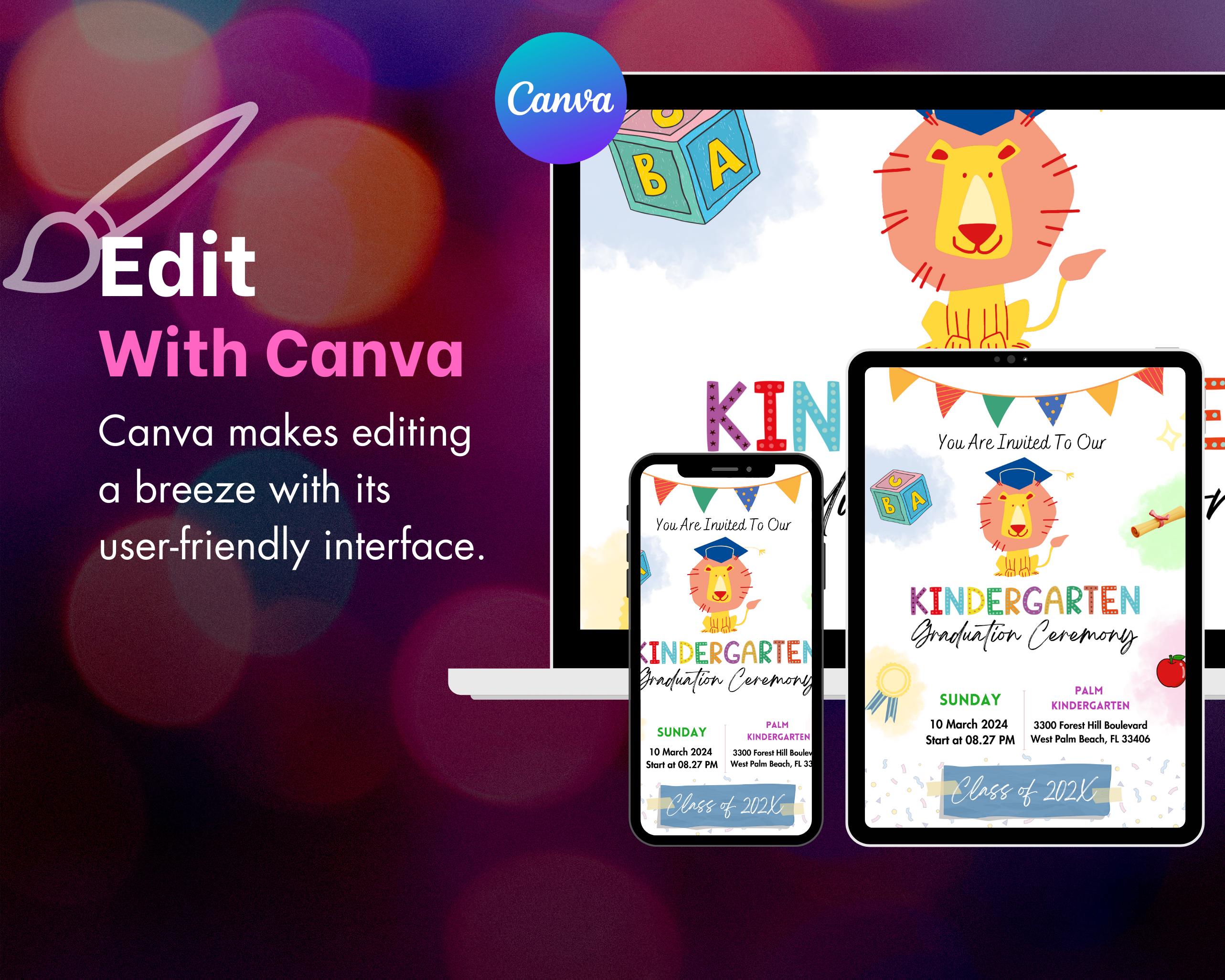 Editable Kindergarten Preschool Graduation Invite Template Canva ...