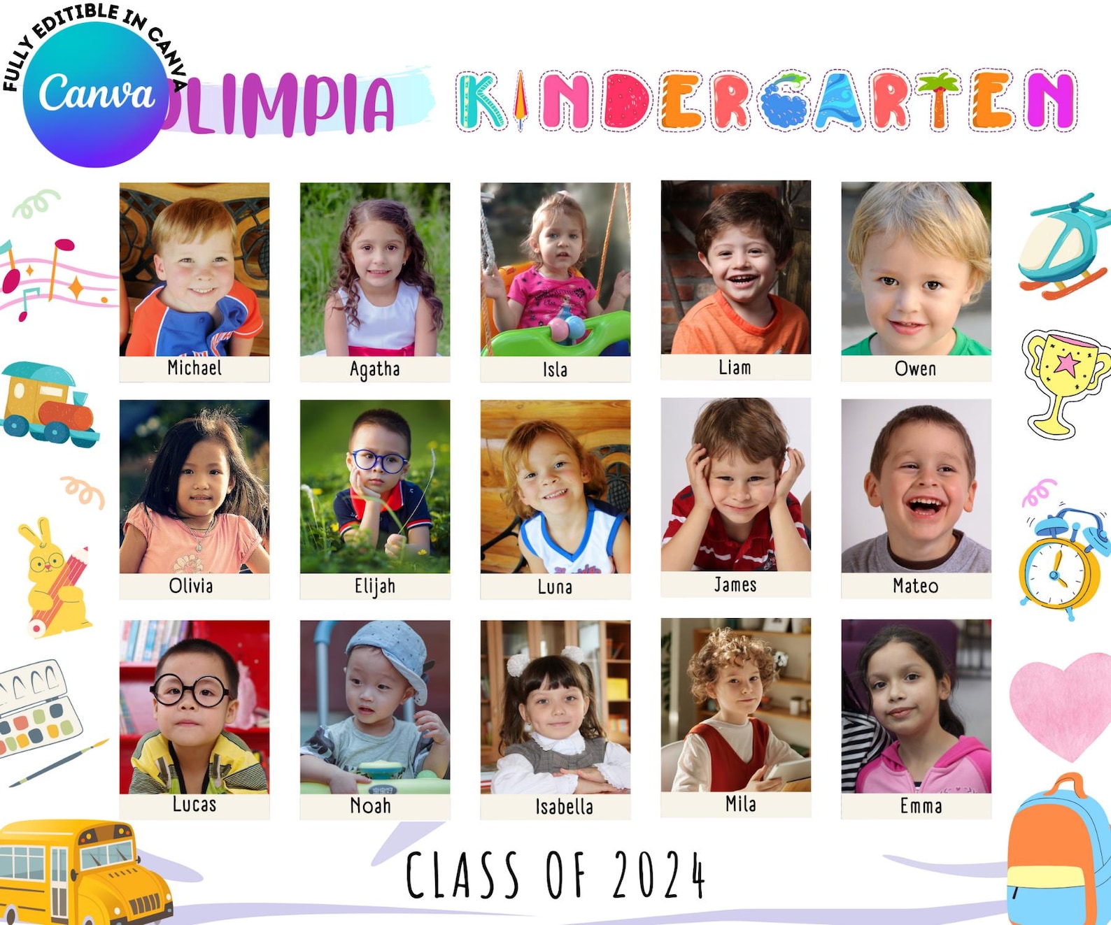 Editable Kindergarten Preschool Canva, Class Photo Template in Canva ...