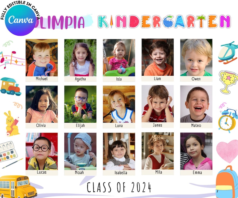 Editable Kindergarten Preschool Canva, Class Photo Template in Canva ...