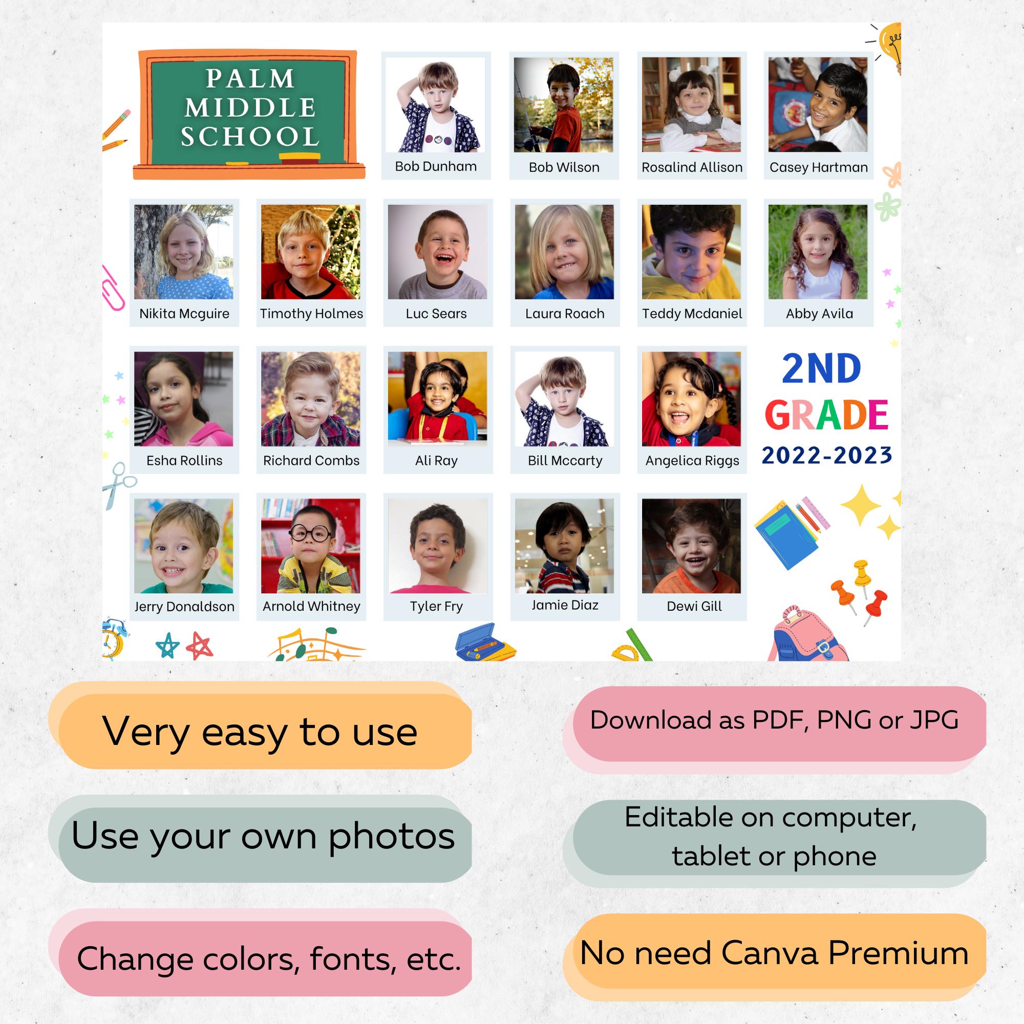 Editable School Class Photo Template in Canva, Colorful Template ...