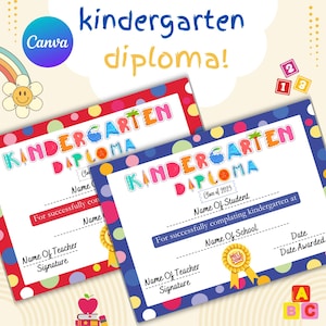 Editable Kindergarten Graduation Diploma Template | US Letter & A4 ...