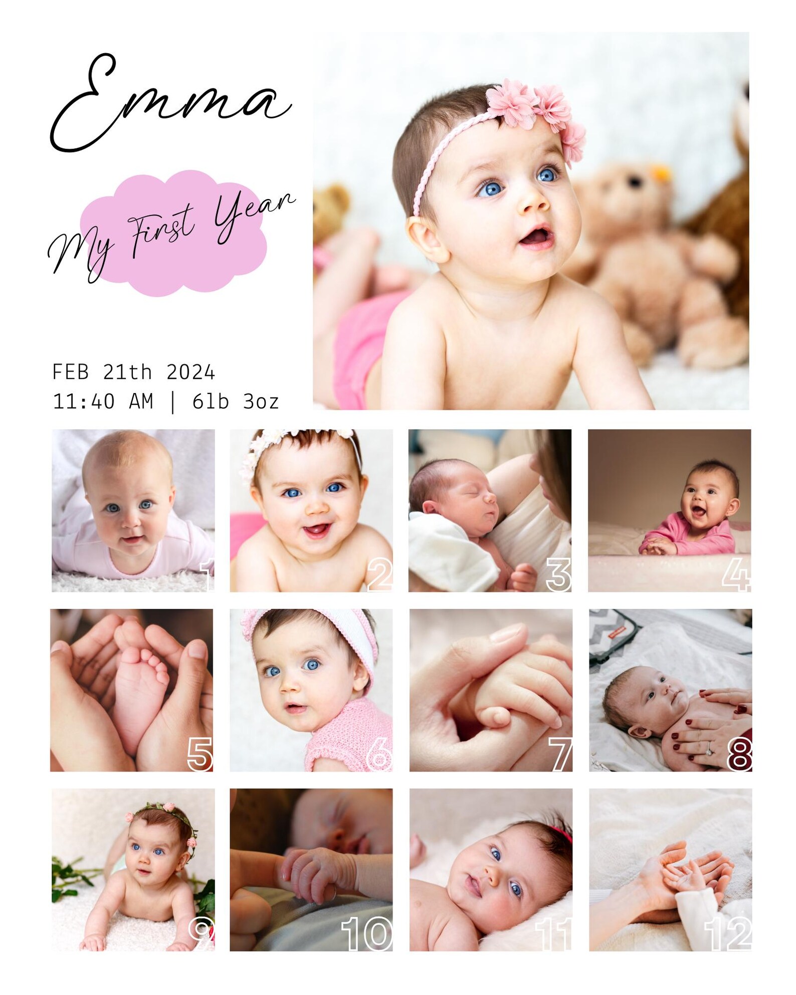 Editable First Year Photo Collage Template, Baby 1st Birthday Gift ...