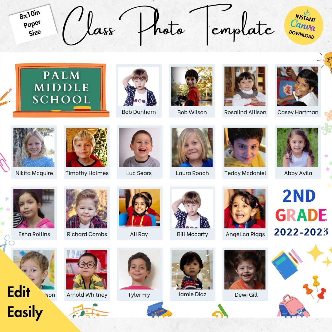 Editable School Class Photo Template in Canva, Colorful Template ...