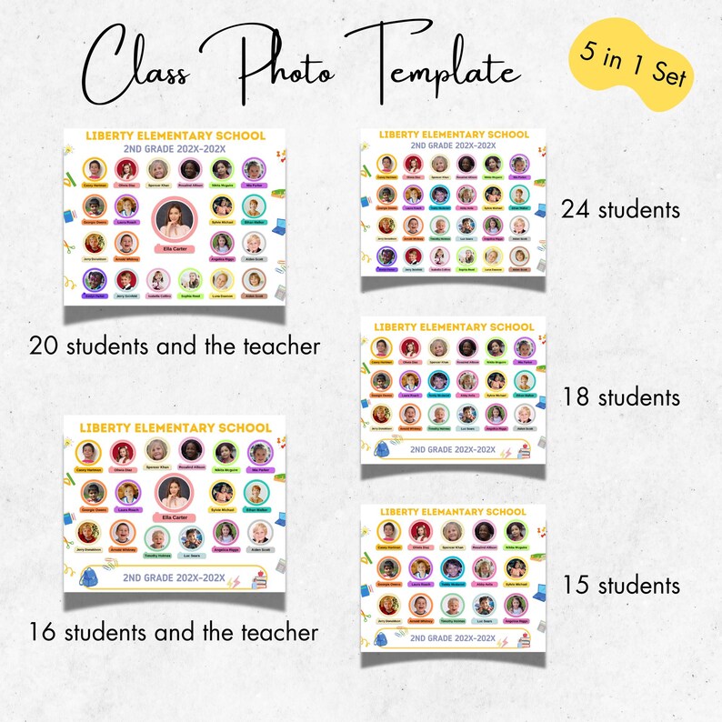 Editable School Class Photo Template in Canva, Colorful Template,15 16 ...