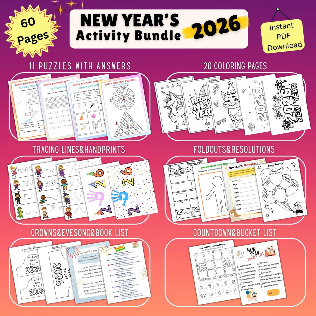 New Year’s Activity Bundle for Kids – 2026 Edition | 60+ Printable ...