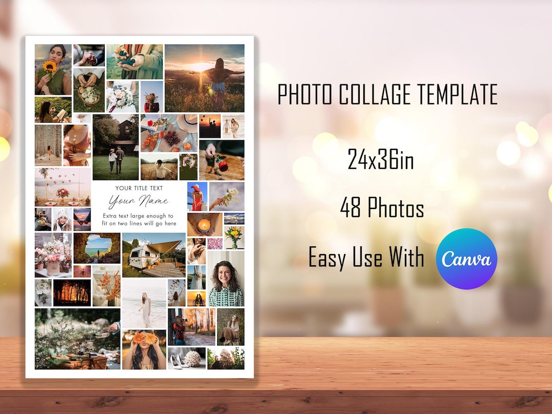 36x24 Photo Collage, Poster Collage Template for 47 Photos, Poster Size ...