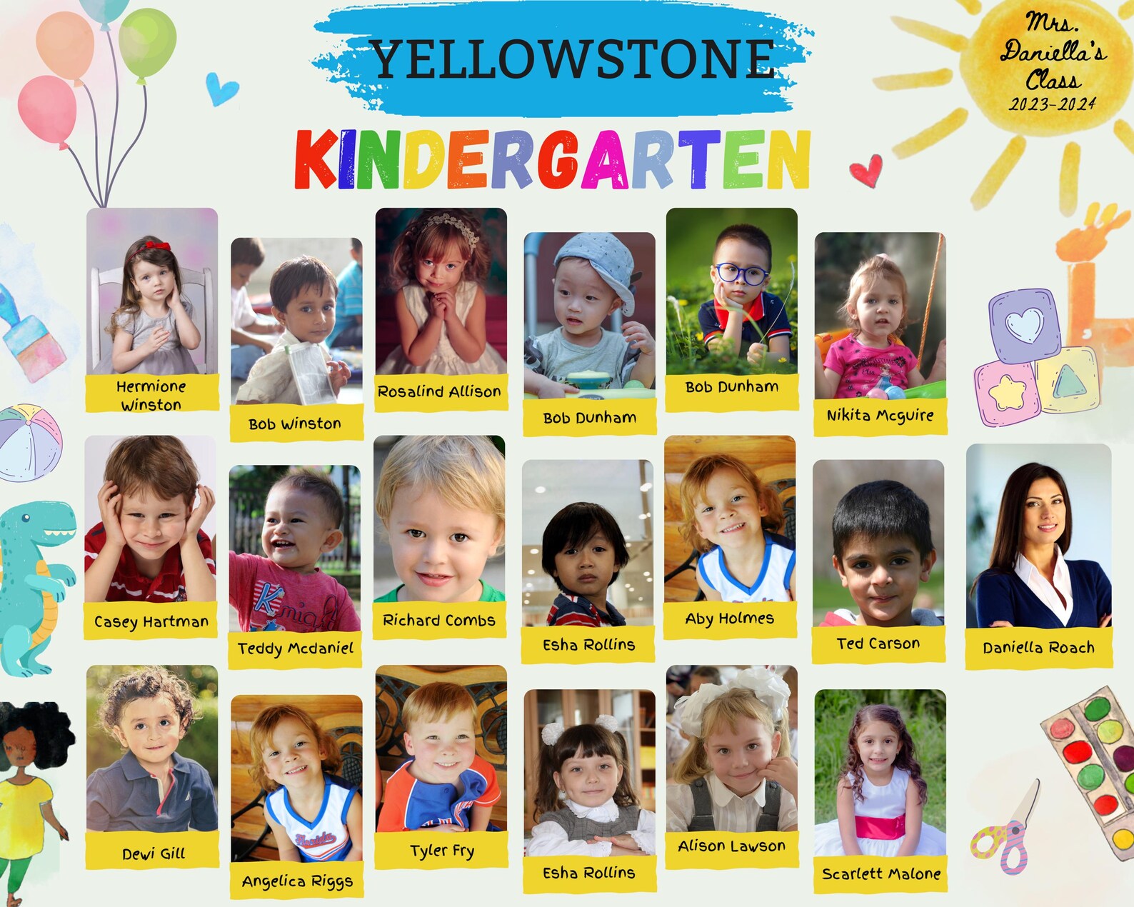 Editable School Class Photo Template in Canva, Colorful Template,24 ...