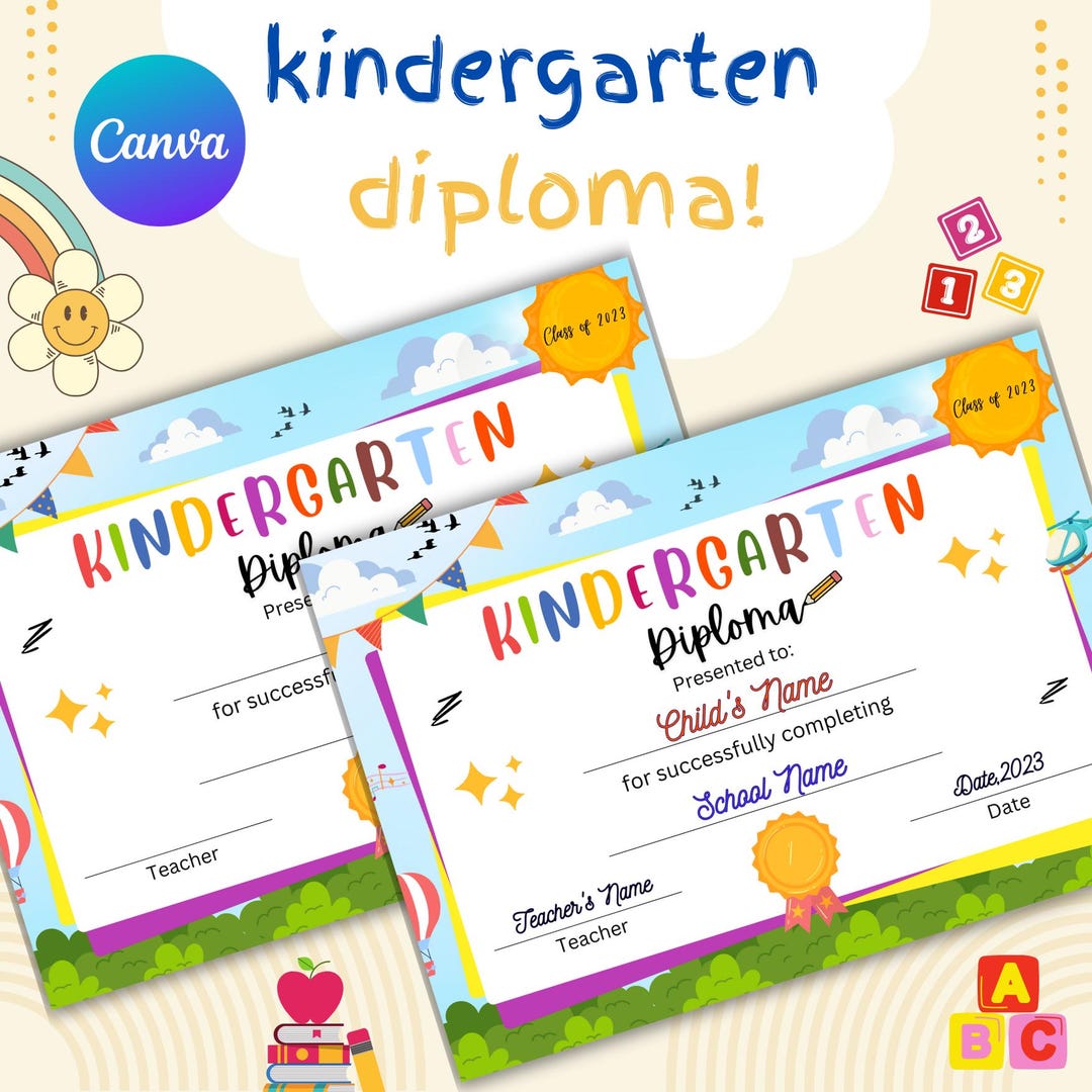 Editable Kindergarten Graduation Diploma Template | US Letter & A4 ...