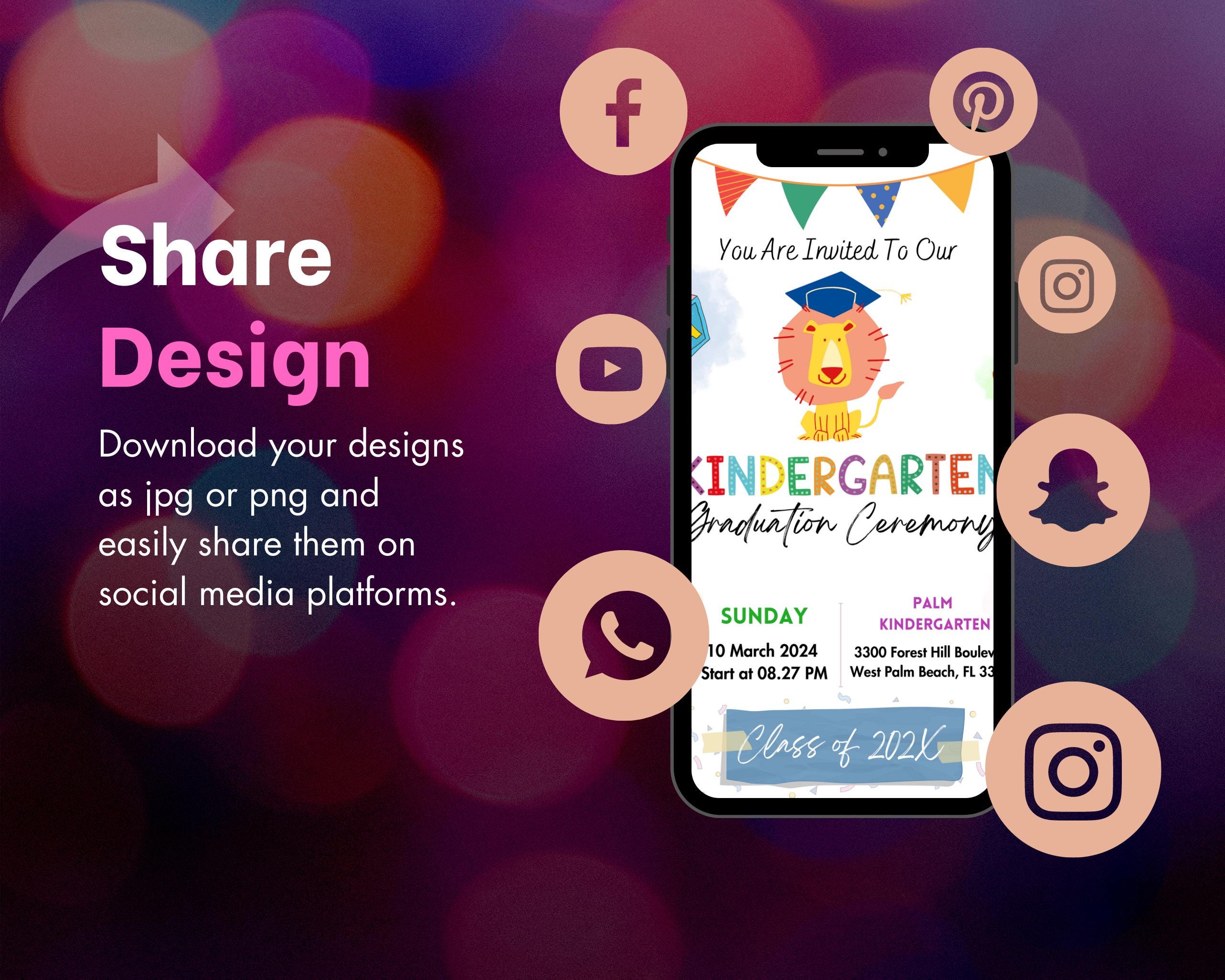 Editable Kindergarten Preschool Graduation Invite Template Canva ...