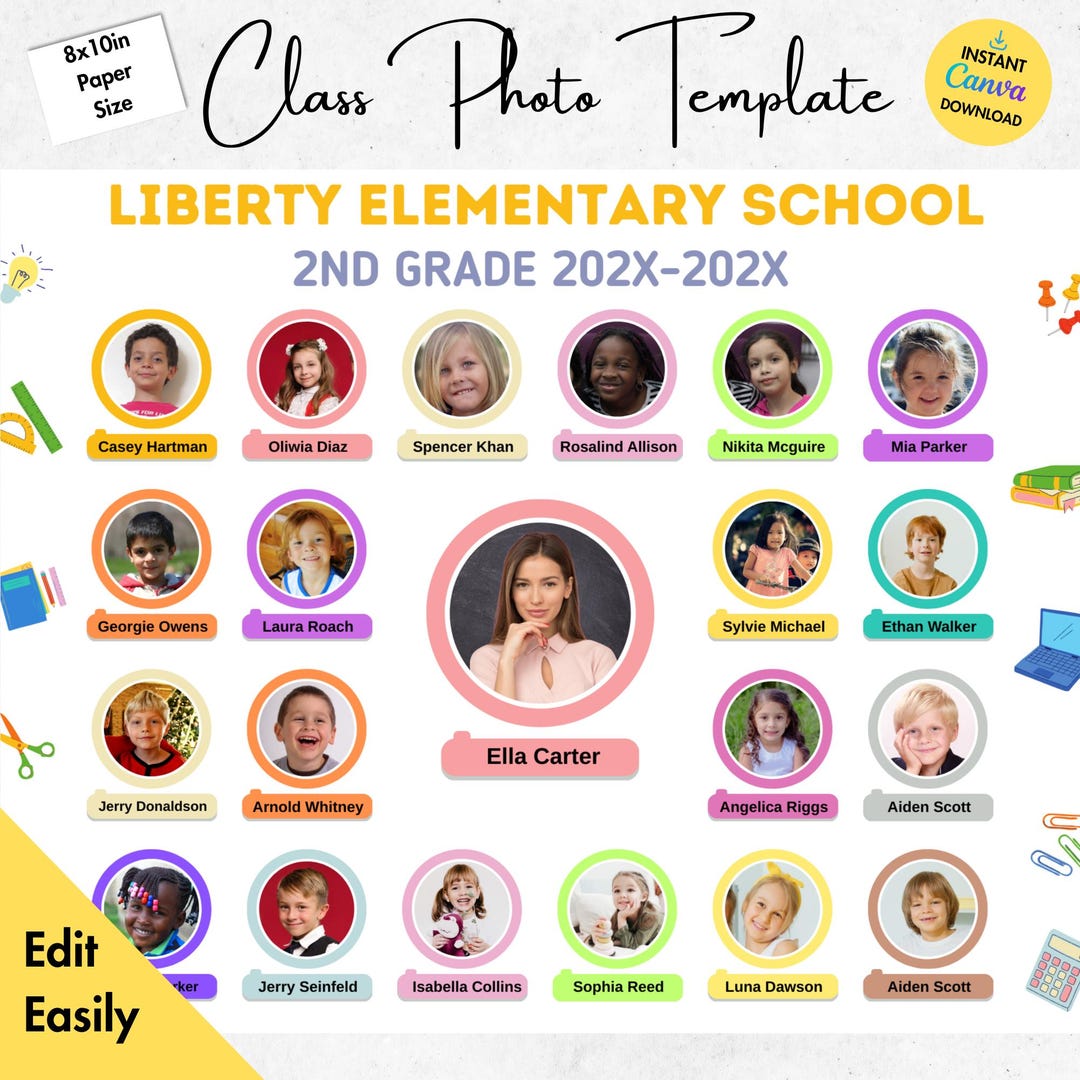Editable School Class Photo Template in Canva, Colorful Template,15 16 ...