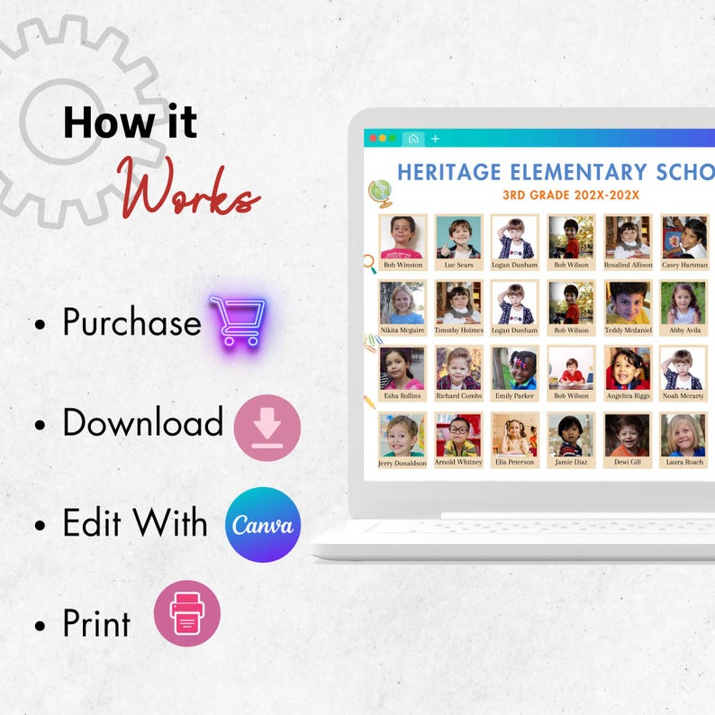 Editable School Class Photo Template in Canva, Colorful Template, 20 24 ...