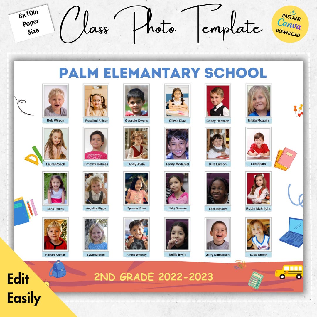 Editable School Class Photo Template in Canva, Colorful Template,24 ...