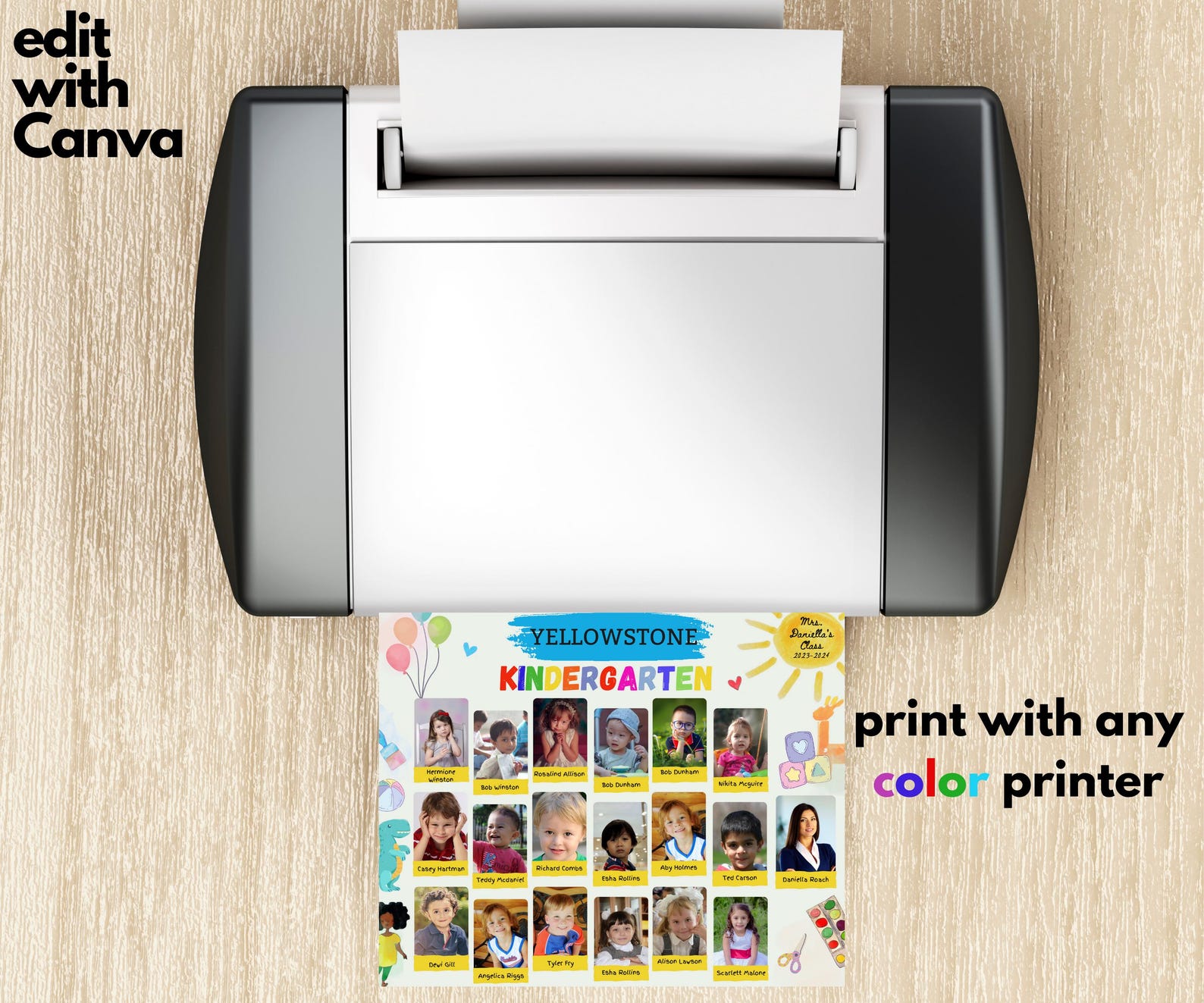 Editable School Class Photo Template in Canva, Colorful Template,24 ...