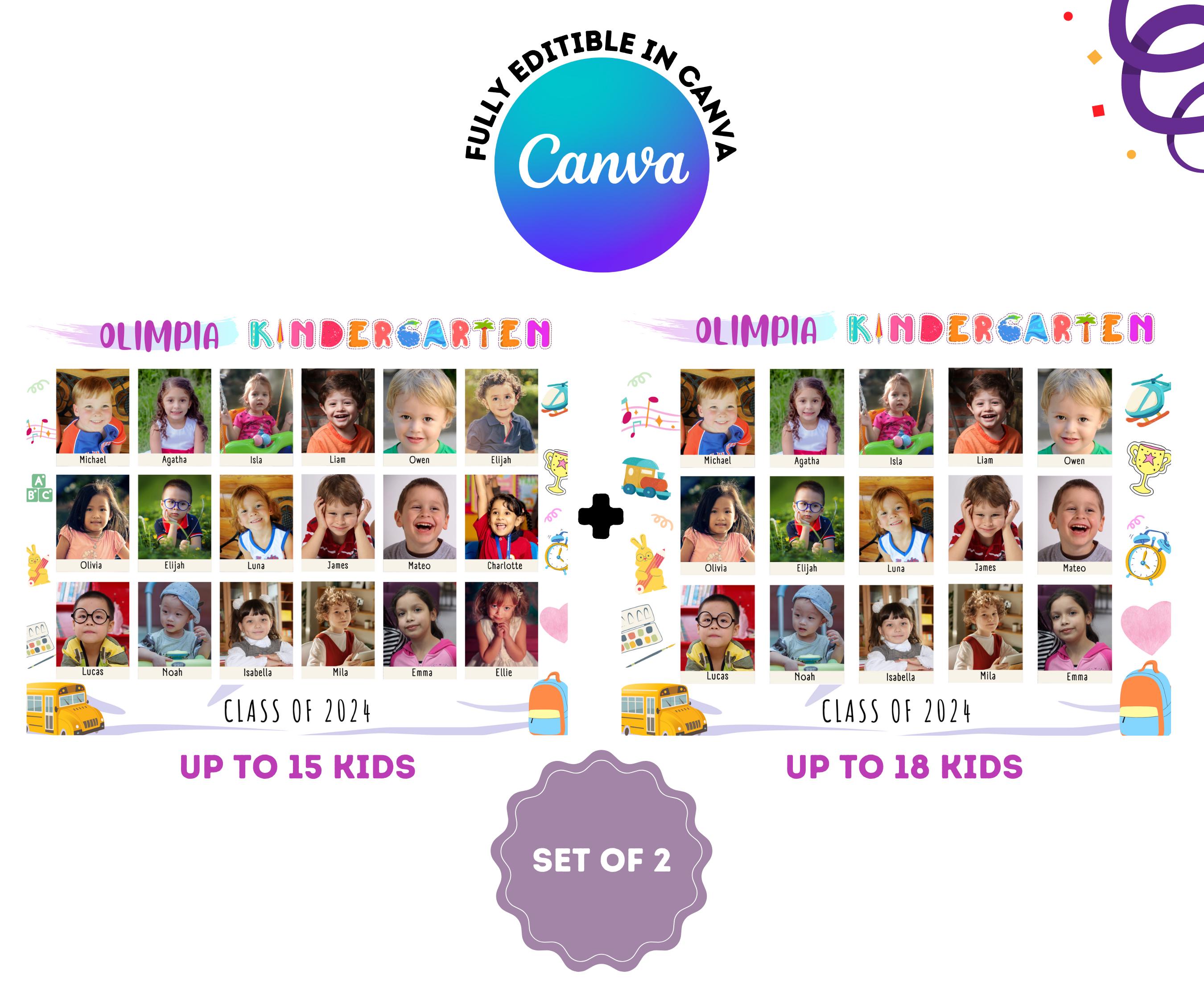 Editable Kindergarten Preschool Canva, Class Photo Template in Canva ...