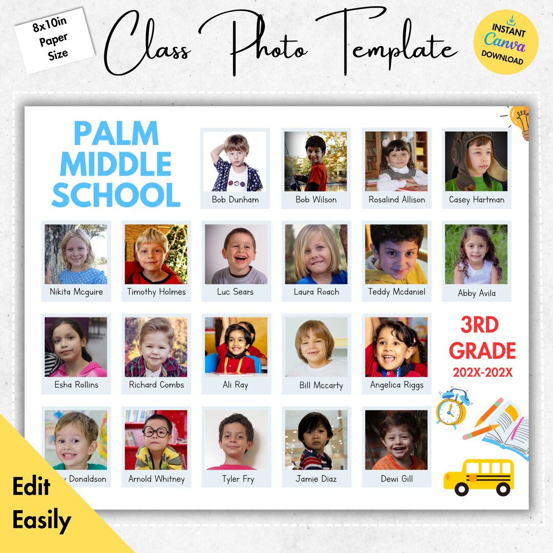 Editable School Class Photo Template in Canva, Colorful Template,20 21 Students, 8x10,class ...