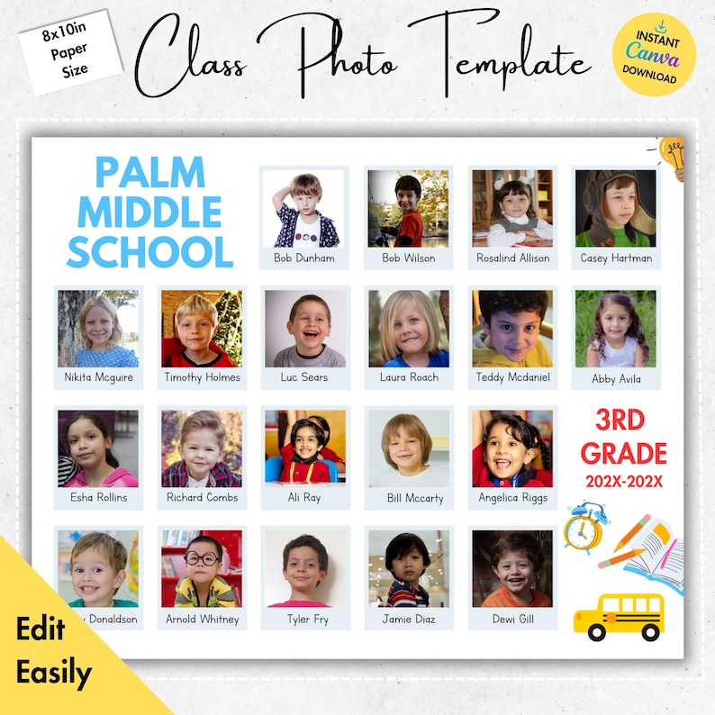 Editable School Class Photo Template in Canva, Colorful Template,20 21 ...