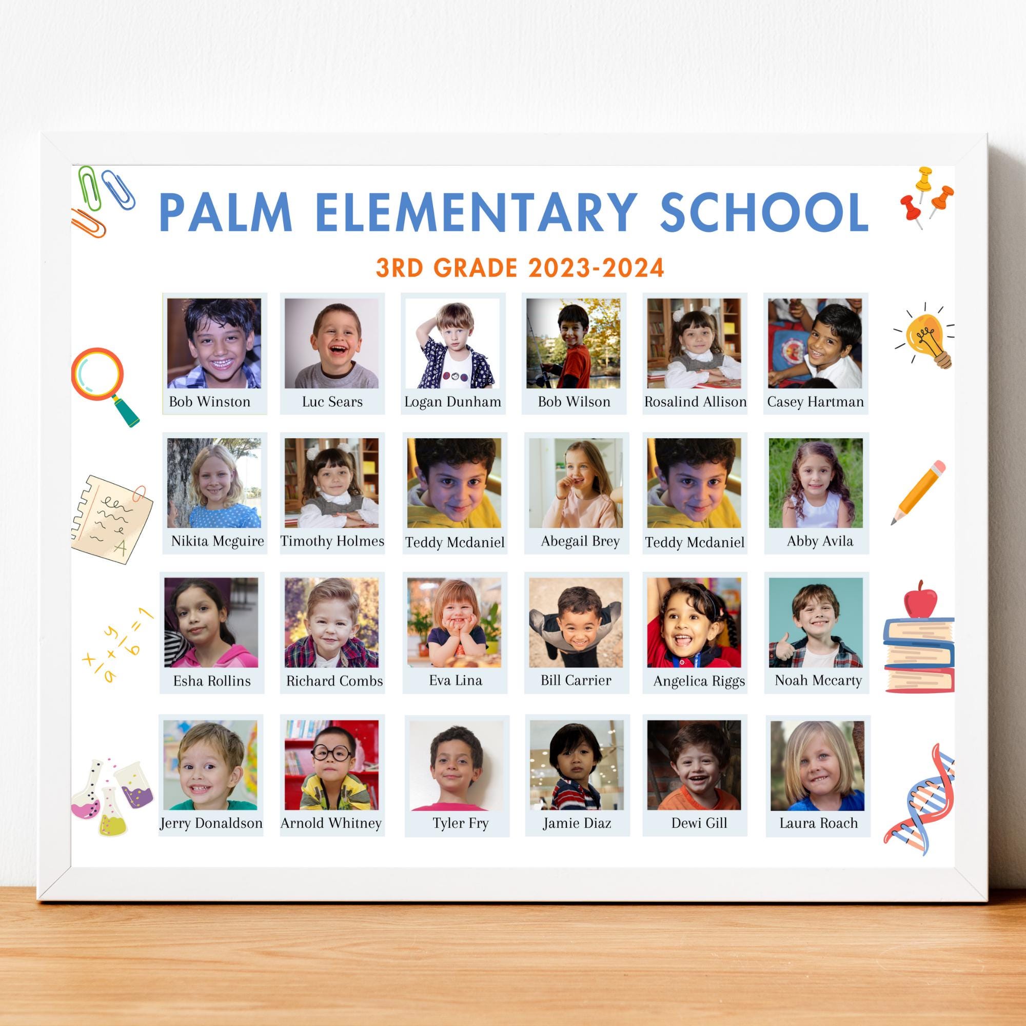 Editable School Class Photo Template in Canva, Colorful Template,20 24 ...