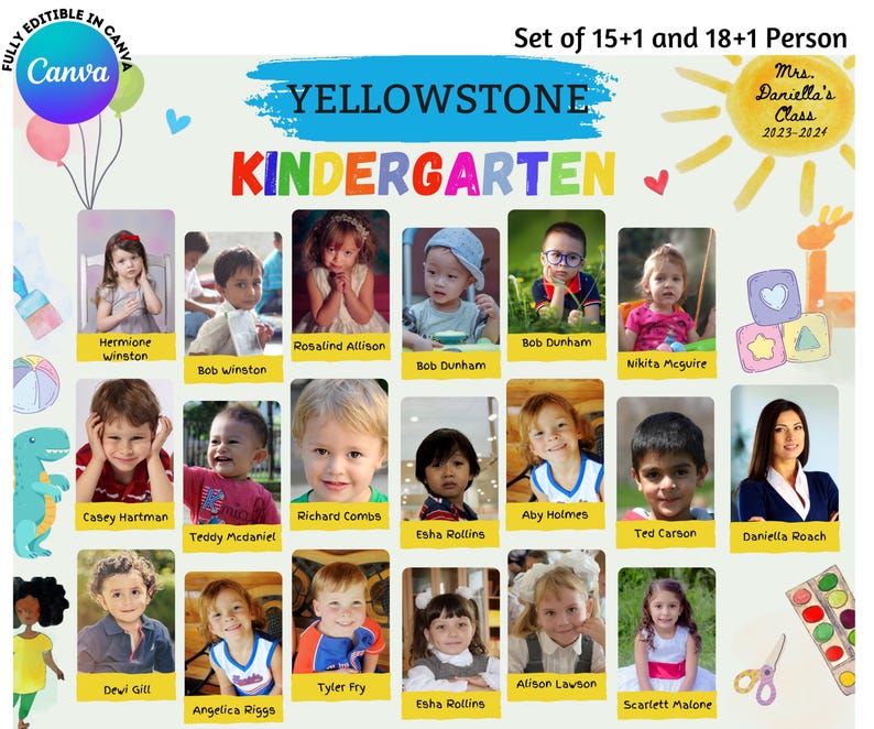 Editable School Class Photo Template in Canva, Colorful Template,24 ...