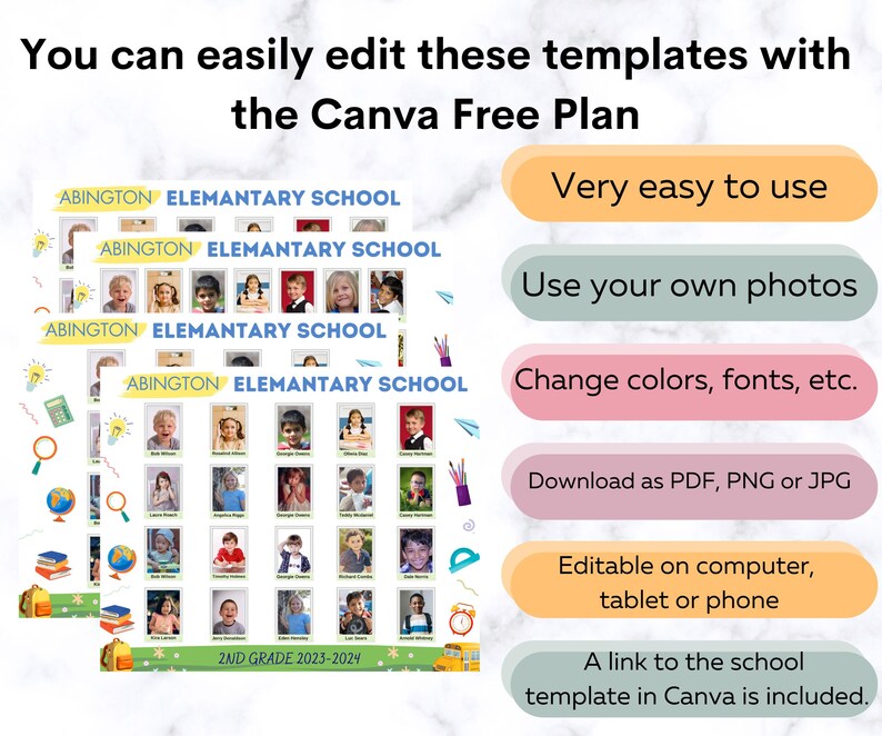 Editable School Class Photo Template in Canva, Colorful Template,16 20 ...