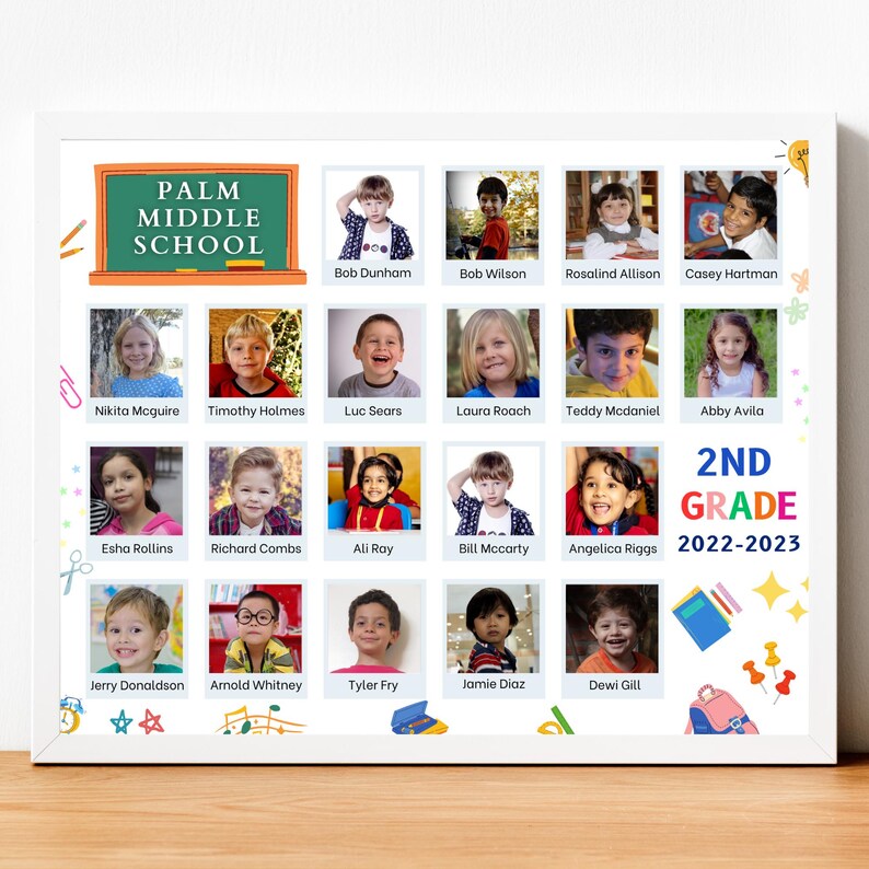 Editable School Class Photo Template in Canva, Colorful Template ...