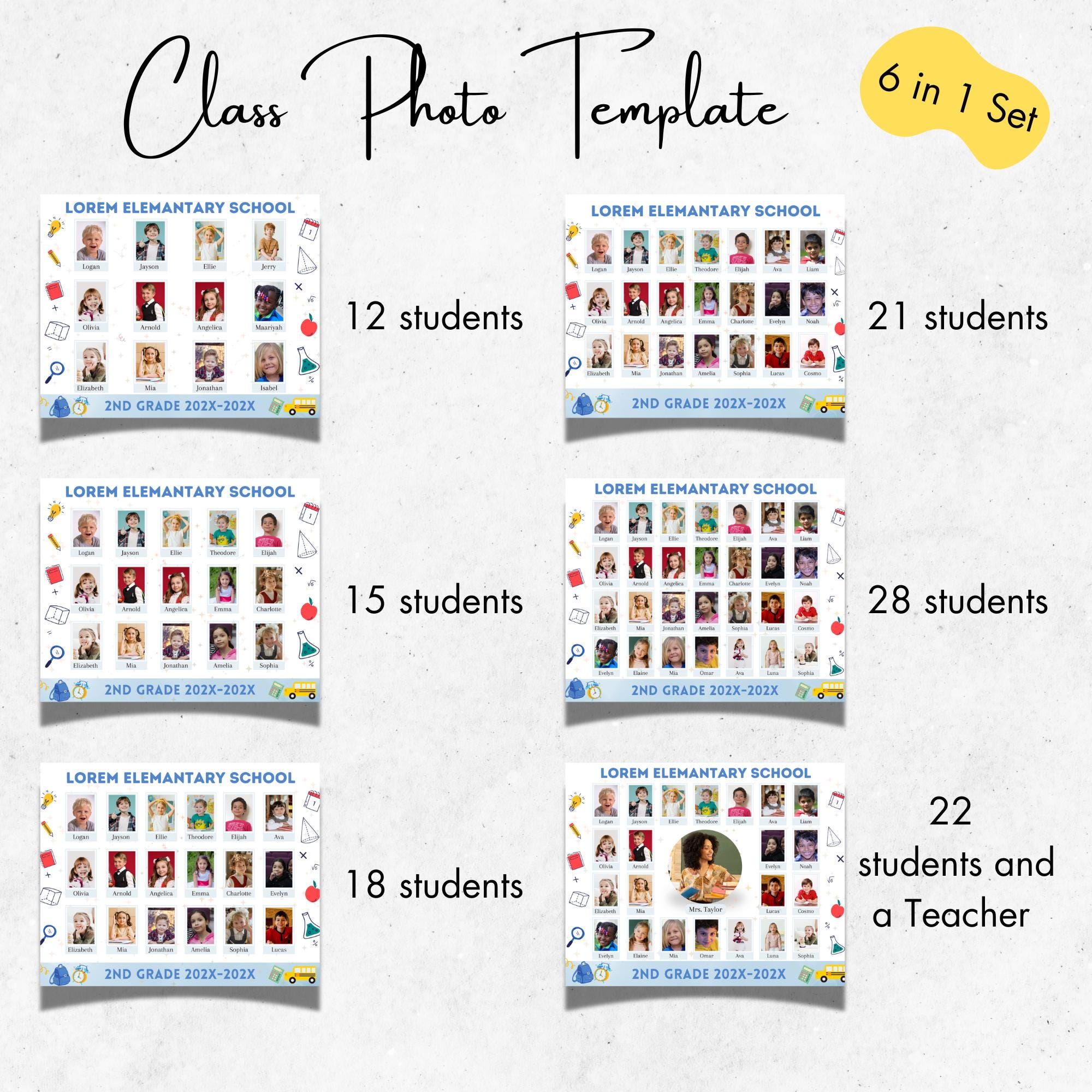 Editable School Class Photo Template in Canva, Colorful Template,15 16 ...