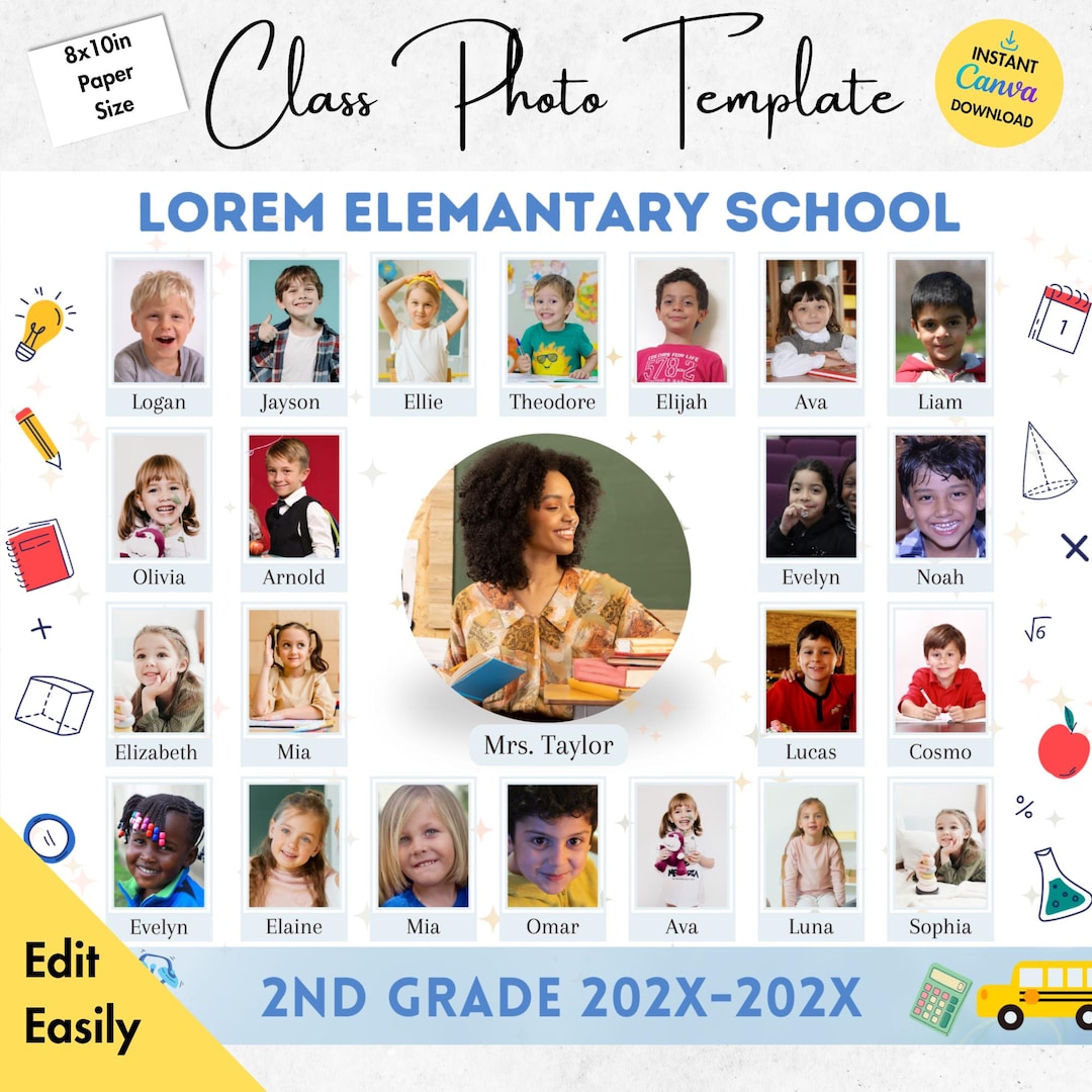 Editable School Class Photo Template in Canva, Colorful Template,15 16 ...