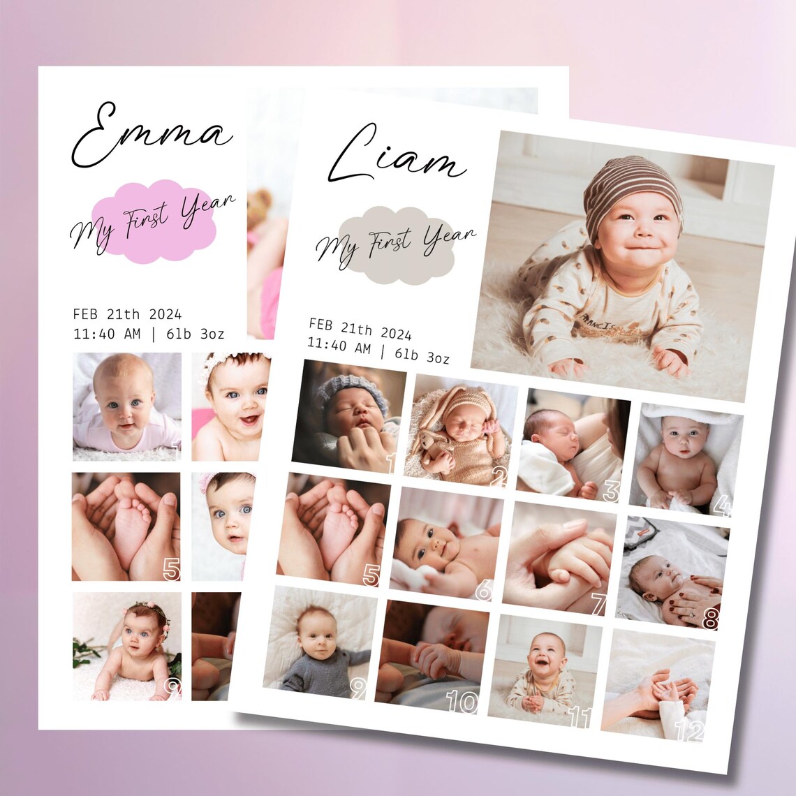 Editable First Year Photo Collage Template, Baby 1st Birthday Gift ...