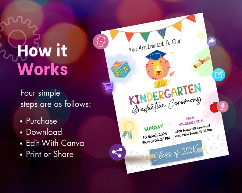 Editable Kindergarten Preschool Graduation Invite Template Canva ...