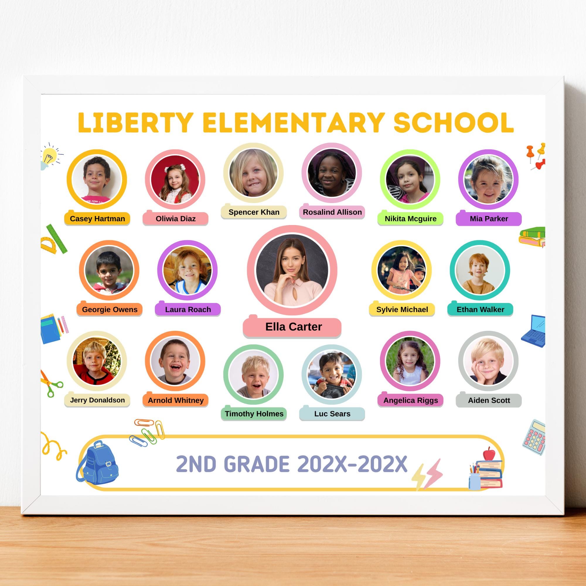 Editable School Class Photo Template in Canva, Colorful Template,15 16 ...