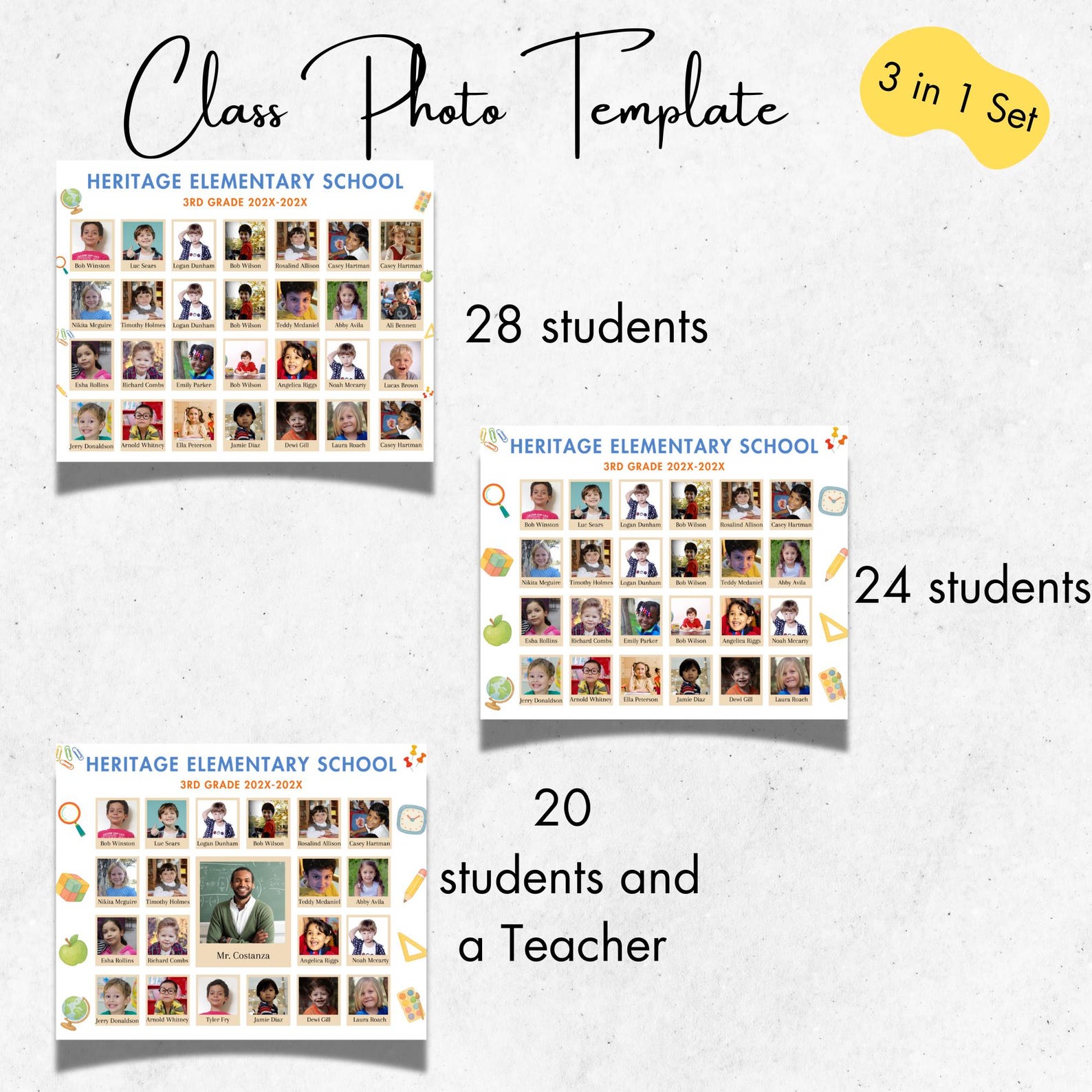 Editable School Class Photo Template in Canva, Colorful Template, 20 24 ...