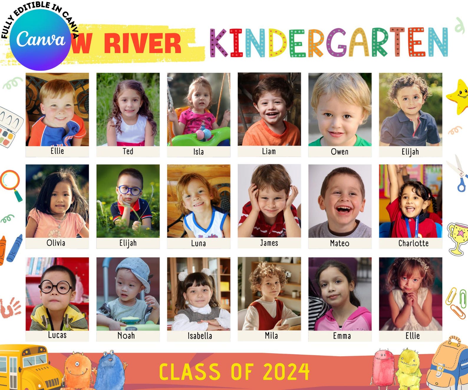 Editable Kindergarten Preschool Canva, Class Photo Template in Canva ...